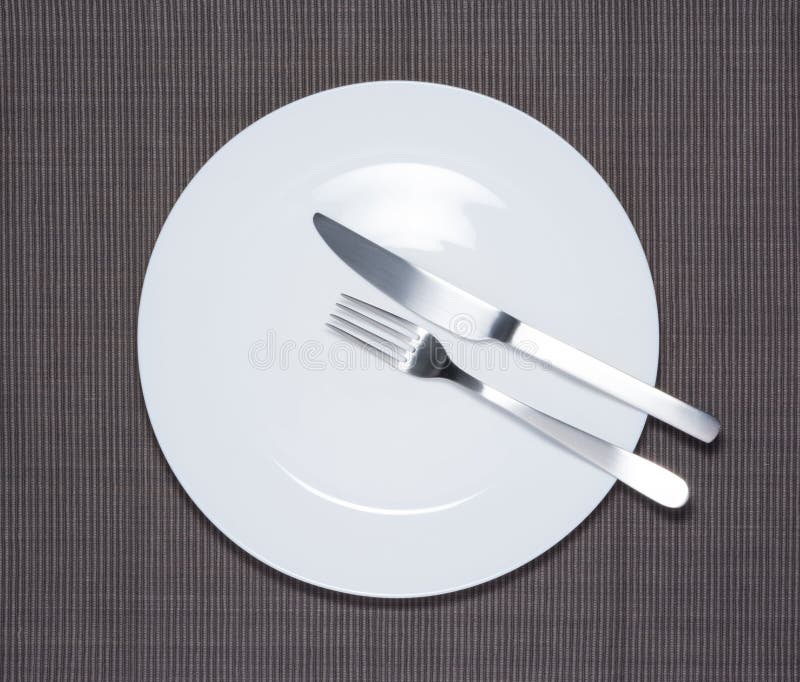Blank White Dish, Fork and Knife Stock Image - Image of plate, round ...