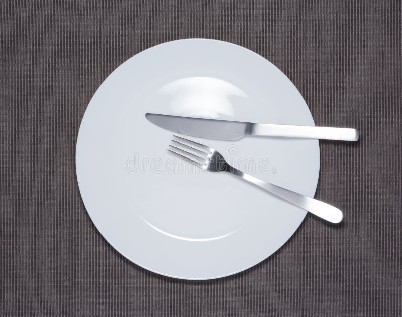Blank White Dish, Fork and Knife Stock Photo - Image of metal, empty ...