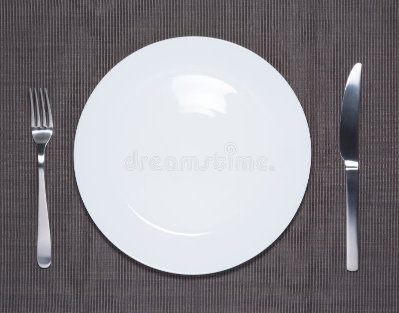 Blank White Dish, Fork and Knife Stock Image - Image of dinner, plate ...