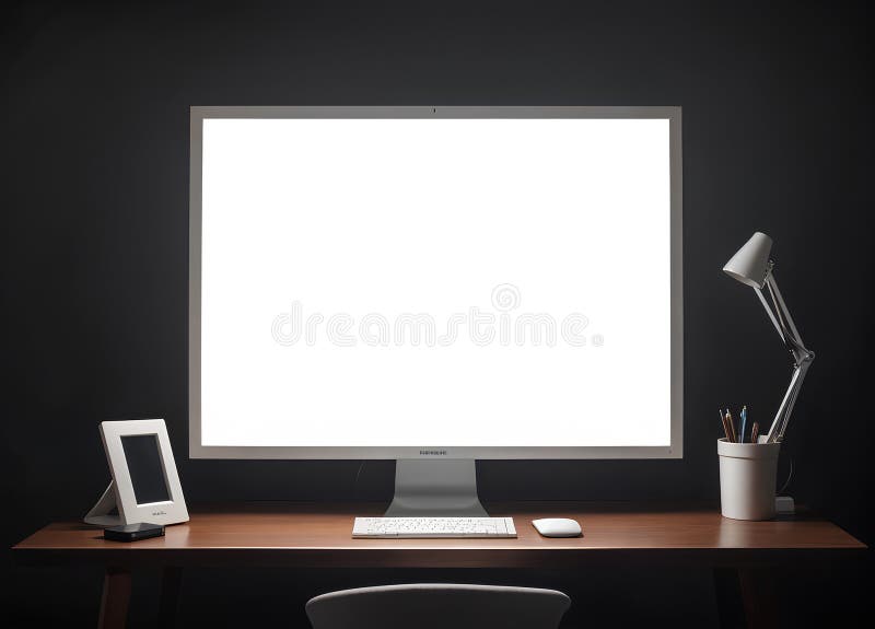Blank White Display and Desk Mat for Mouse, Keyboard Mockup. Stock ...