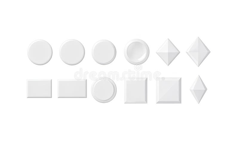 Blank White Embroidered Patch Mockup, Different Types, Top View. Stock ...