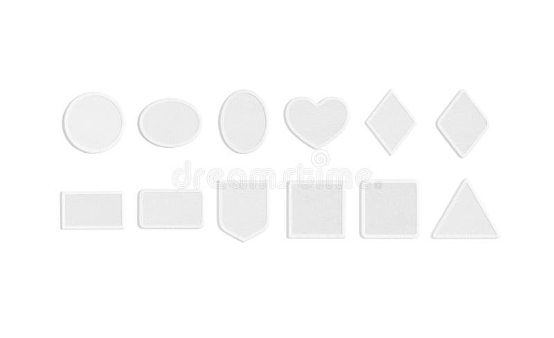 Blank White Embroidered Patch Mockup, Different Types, Top View Stock ...