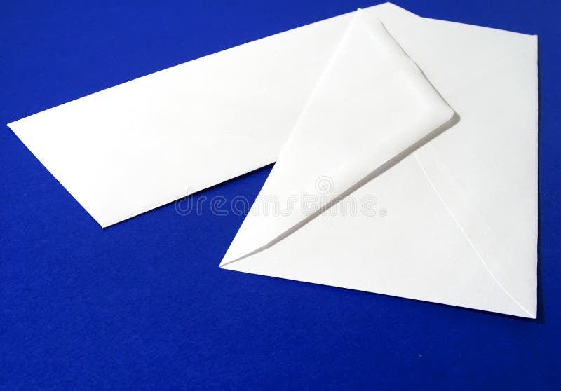 White Envelope with White Feather and Beads Isolated on Blue Background ...