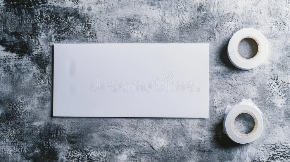 Blank White Envelope and Adhesive Tape on Textured Gray Surface Ready ...