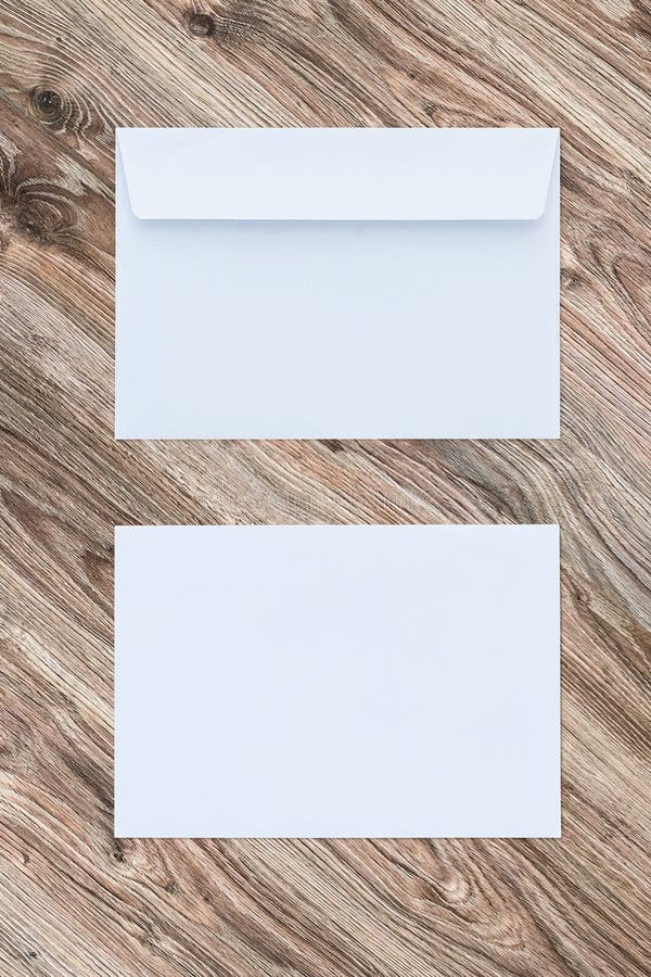 Blank White Envelopes on Wooden Background. Two Sides Stock Photo ...