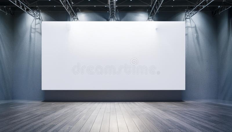 Blank White Exhibition Wall on a Stage in a Modern Interior Hall. 3D ...