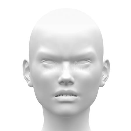 Blank White Female Angry Face Emotion - Front View Stock Illustration ...