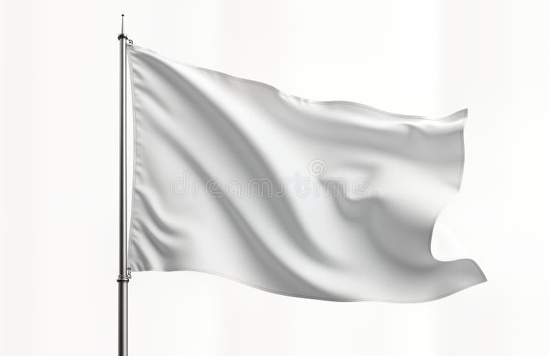 Blank White Flag Flapping on Pole Against White Background. Empty Flag ...