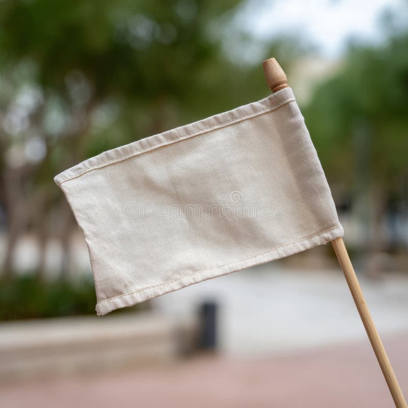 Blank White Flag Outdoors Symbolizing Surrender or Neutrality. Stock ...