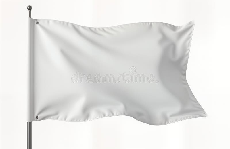 Blank White Flag Waving on Pole. Empty Flag Template Isolated on White ...
