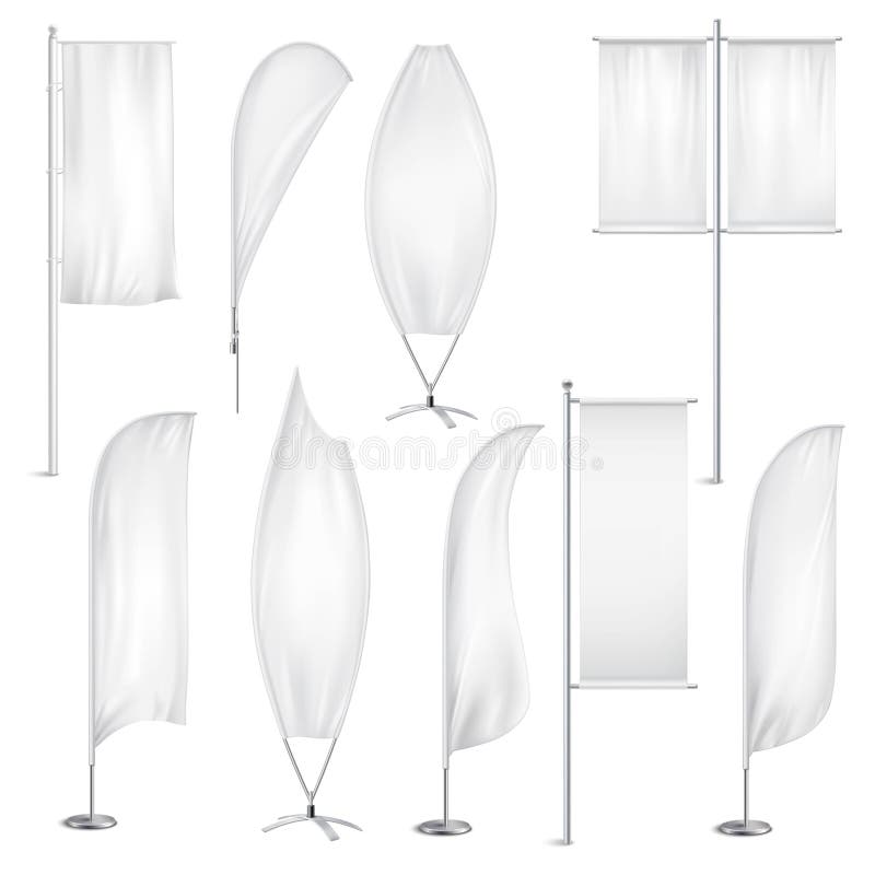 Blank White Flags Banners Realistic Set Stock Vector - Illustration of ...