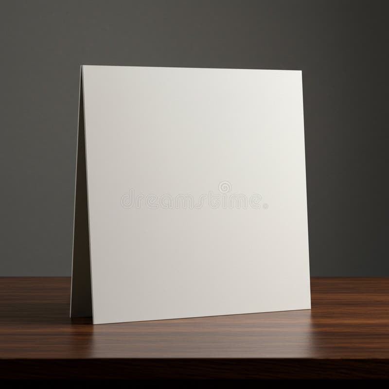 A Blank, White, Folded Piece of Paper is Standing on a Wooden Table ...