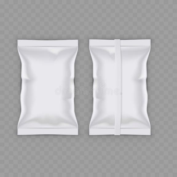 Blank White Food Packet Mockup - Snack Pouch Packaging Template. Vector ...