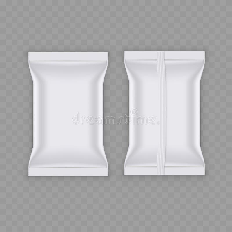 Blank White Food Packet Mockup - Snack Pouch Packaging Template. Vector ...