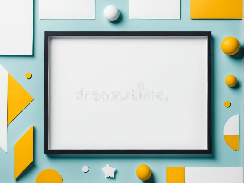 Blank White Frame on Color Background . Flat Lay , Top View Mock Up 3d ...