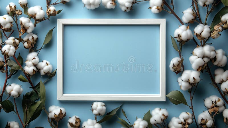 Blank White Frame Mockup among Cotton Flowers Stock Image - Image of ...