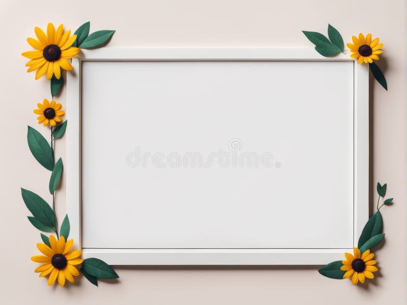 Blank White Frame with Yellow Flower Stock Illustration - Illustration ...