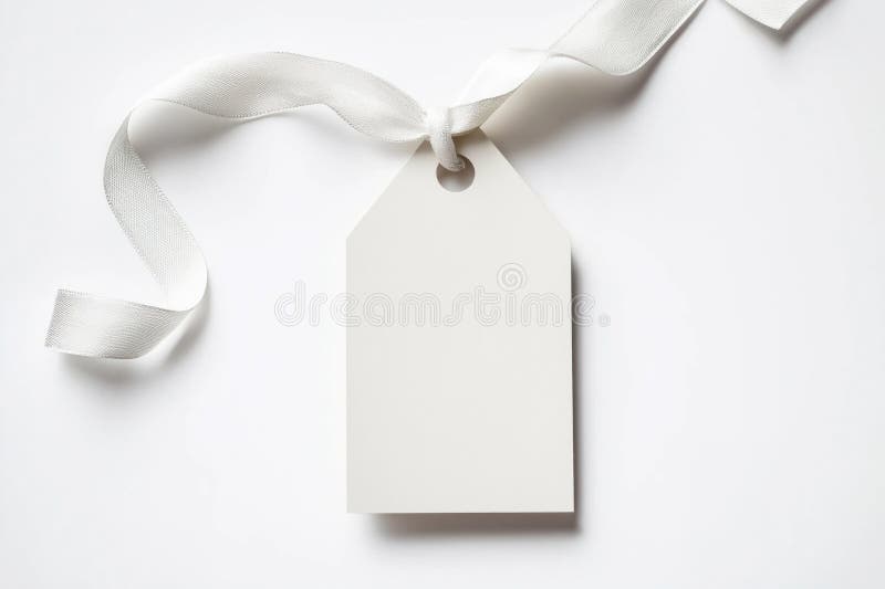 Blank White Gift Tag with White Ribbon. Minimalist Design. Ready for ...