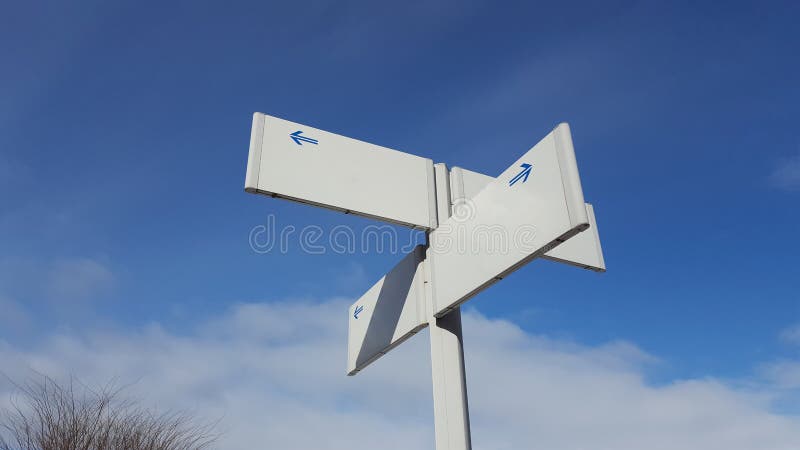 Blank White Guide Post - on Blue Sky and Cloud Backgro Stock Image ...