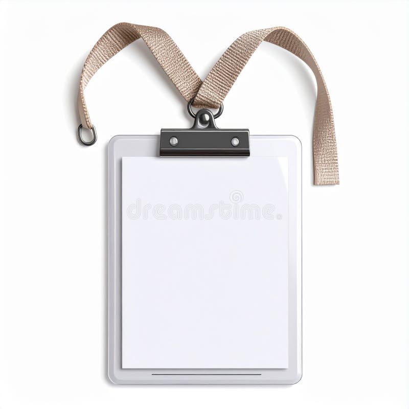 Blank White ID Card with Beige Lanyard Stock Illustration ...