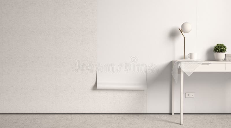 Blank White Interior Wallpaper Twisted Mockup on Wall, Front View Stock ...