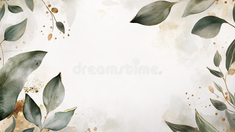 A Blank White Invitation Card Styled with Soft Greenery and Gold Stock ...