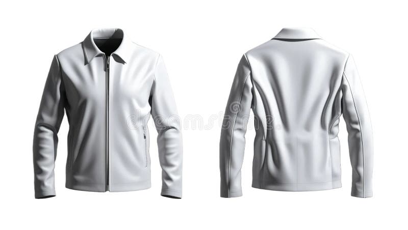 Blank White Jacket Mockup on White Background, Front and Back View ...