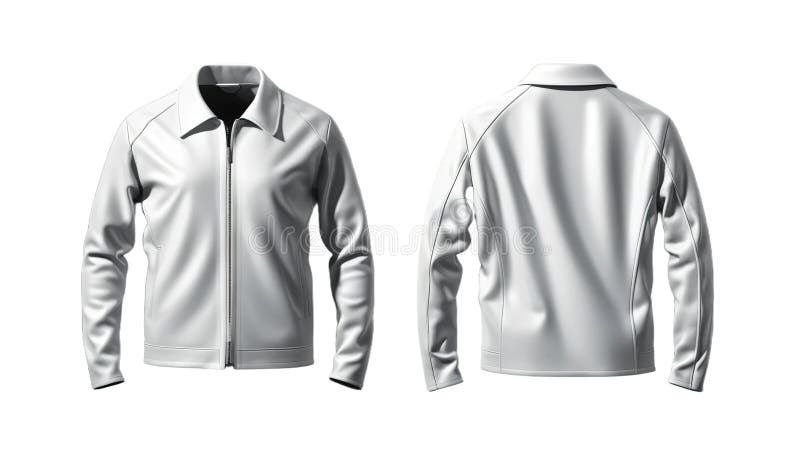 Blank White Jacket Mockup on White Background, Front and Back View ...