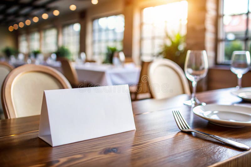 Blank White Label on Table in Restaurant Stock Illustration ...