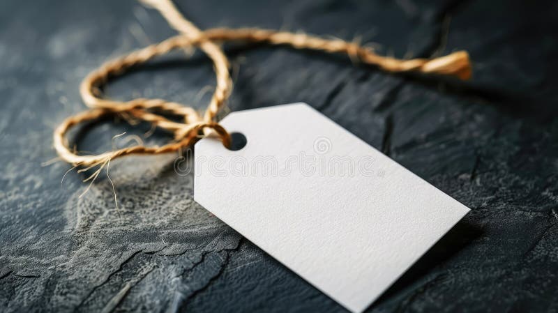 Blank White Label Tag with String on Simple Background. Stock Photo ...