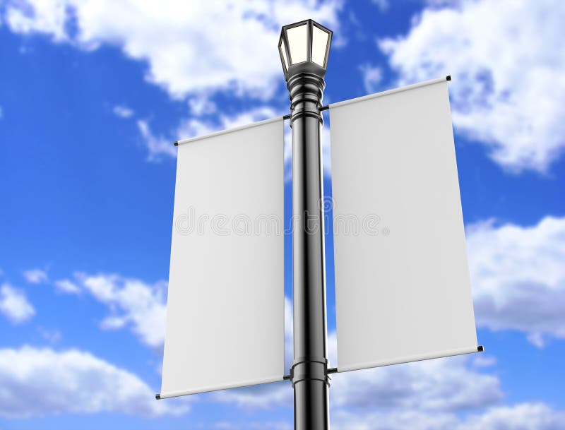 Blank White Lamp Post Banner Poster 3d Render for Mock Up and Template ...