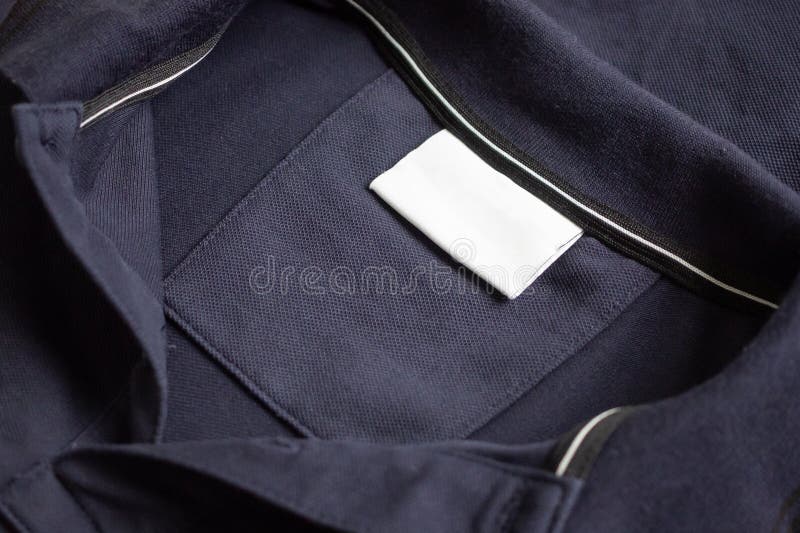 Blank White Laundry Care Clothes Label on Black Shirt Fabric Texture ...