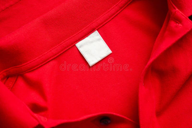 Blank White Laundry Care Clothes Label on Red Shirt Fabric Texture ...