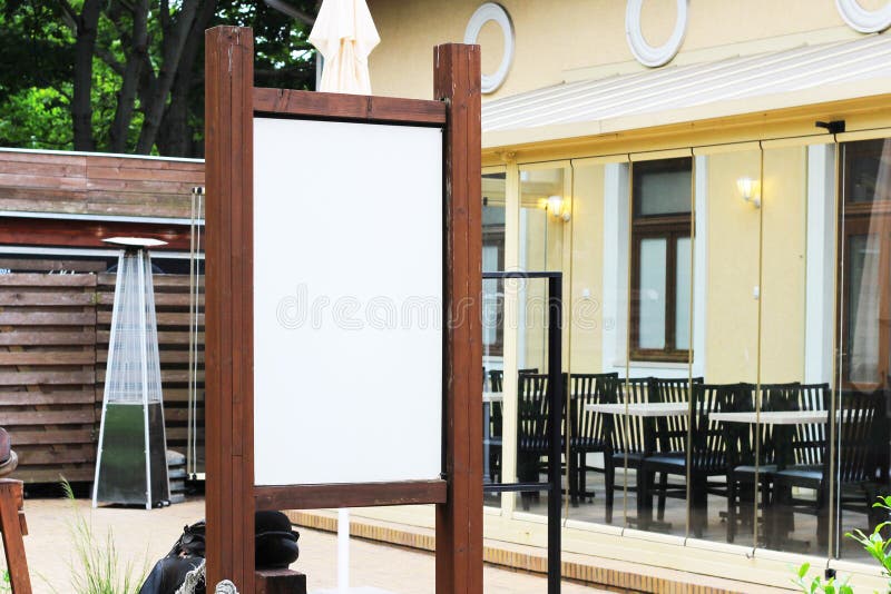 Blank White Menu Sign Mockup in Front of Restaurant. Empty Sign Mock-up ...