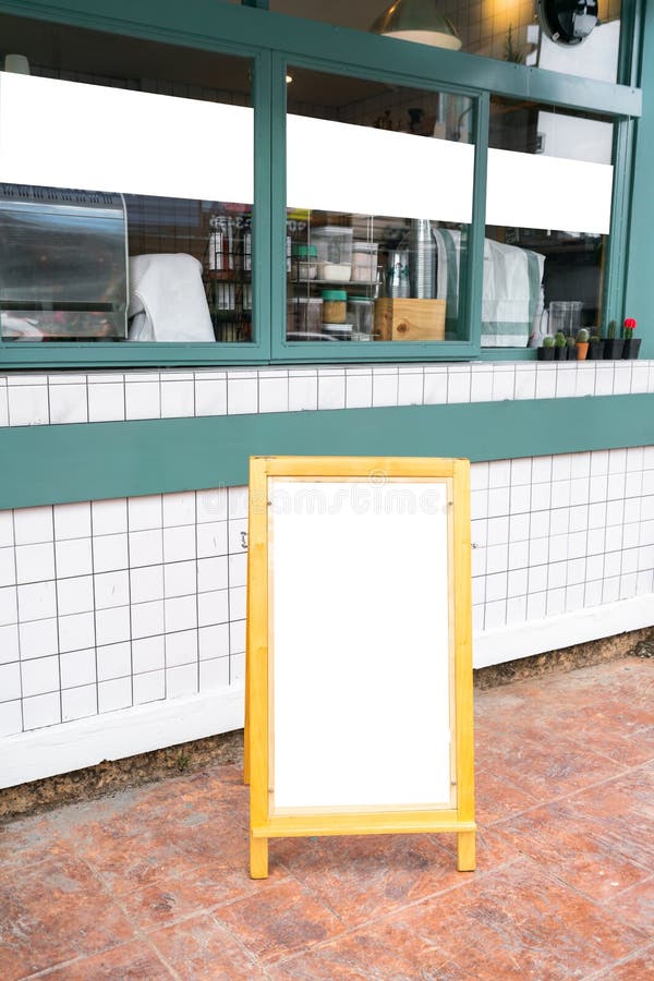 Blank White Menu Stand on Floor in Front of Restaurant Stock Image ...
