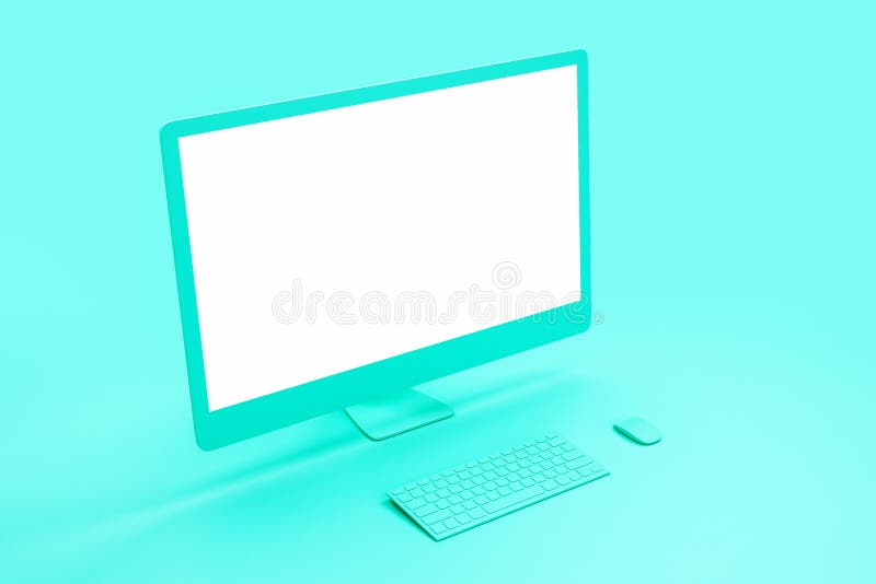 Blank White Mock Up of Modern Turquoise Computer Screen at Abstract ...