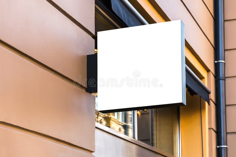 Blank White Mockup of Store Outdoor Signboard Banner Stock Photo ...