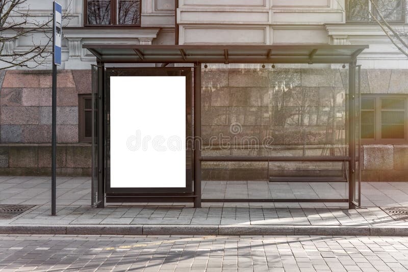 Blank White Mockup of Bus Stop Vertical Poster Billboard Stock Image ...