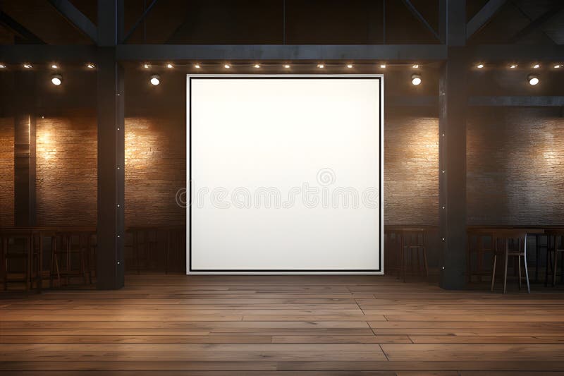 Blank White Mockup Concert Advertisement Framed and Hanging in an Empty ...