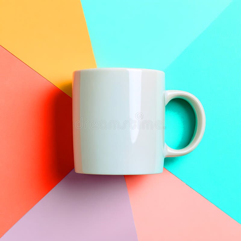 Blank White Mug on Vibrant Color Background Design Template Stock ...