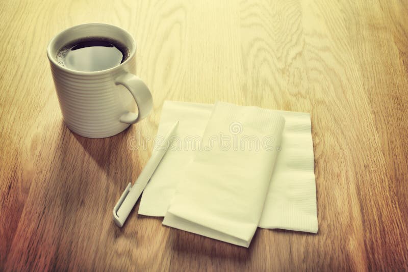 Blank White Napkin or Serviette and Pen and Coffee Stock Image - Image ...