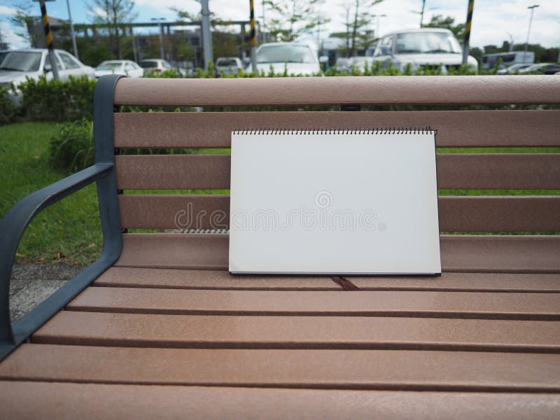 Blank White Note Book on Bench Stock Image - Image of copy, paper ...