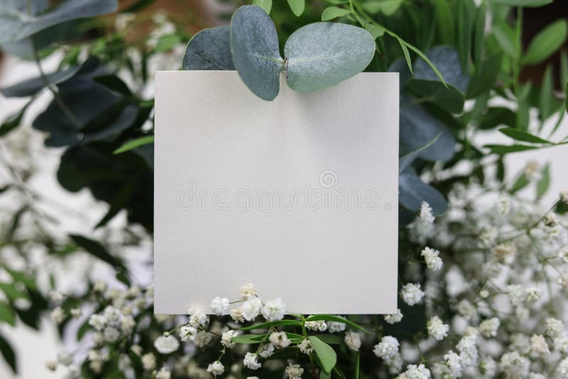 Blank White Card on Top of a Wedding Bouquet Stock Image - Image of ...