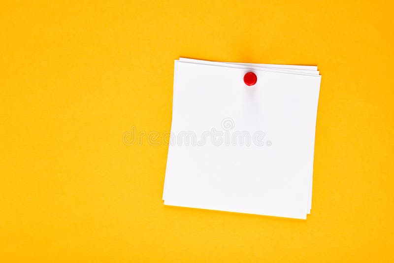 Blank White Note Paper Pinned with a Push Pin on a Yellow Board Stock ...