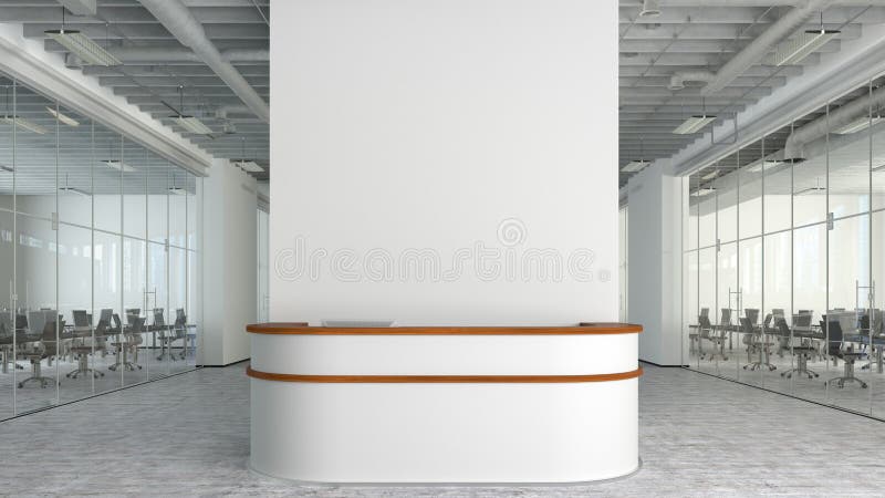 Blank White Office Wall Mock Up with Office Reception Desk Stock ...