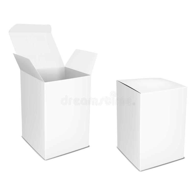 Blank White Open and Closed Paperboard Box with Hinged Lid Vector ...