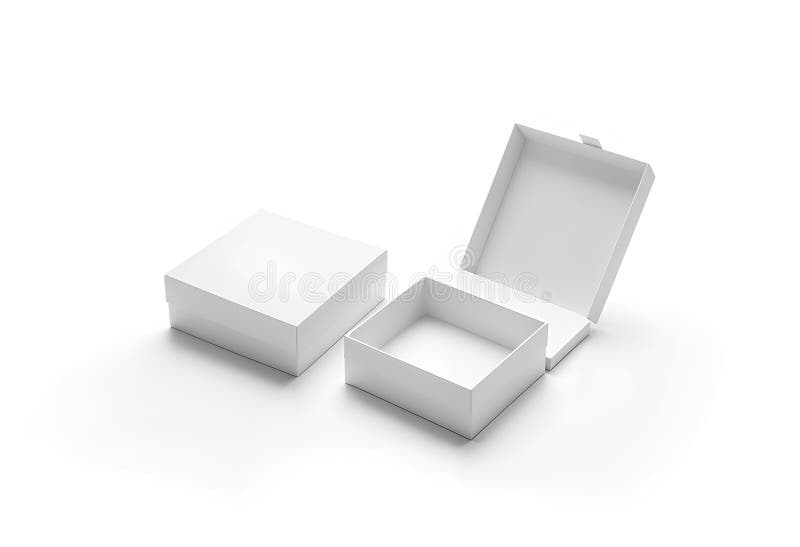 Blank White Opened and Closed Gift Box Mockup Set, Isolated. Stock ...