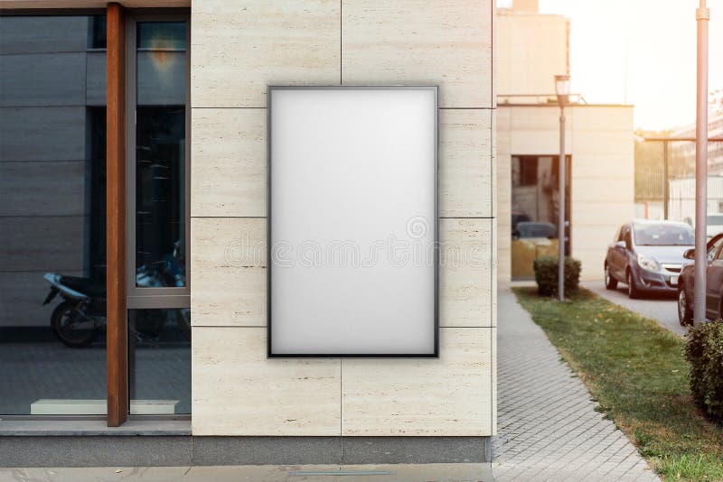 Blank White Outdoor Banner at Bright Modern Building Wall, 3d Rendering ...