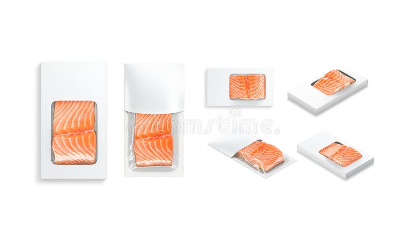 Blank White Pack with Salmon Mockup, Different Views Stock Illustration ...