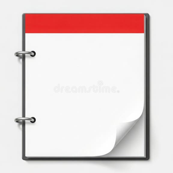 Blank White Page with Red Header and Silver Binding on a Light Gray ...
